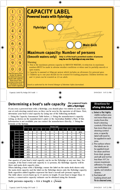 Capacity label Boat - Flybridge - Queensland – Stikon.com.au